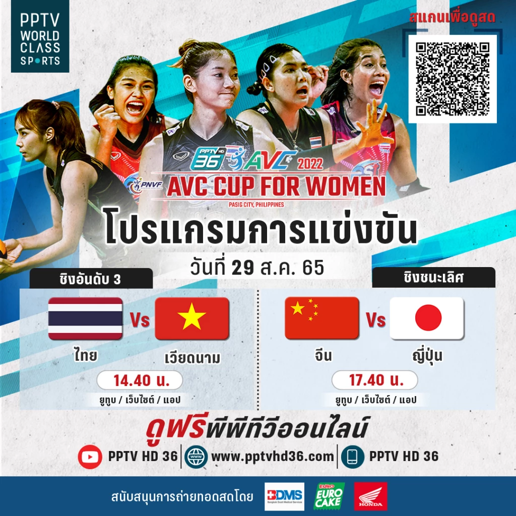 "วอลเลย์บอล" AVC CUP 2022 ตัดสินแชมป์ จีน พบ ญี่ปุ่น ดูสด ดูออนไลน์ 17.40 น.
