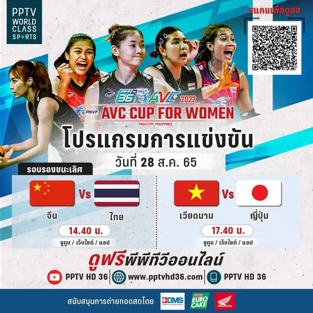 ถ่ายทอดสด "วอลเลย์บอล" AVC CUP 2022 รอบรองฯ ทีมชาติไทย พบ จีน 14.40 น. ห้ามพลาด