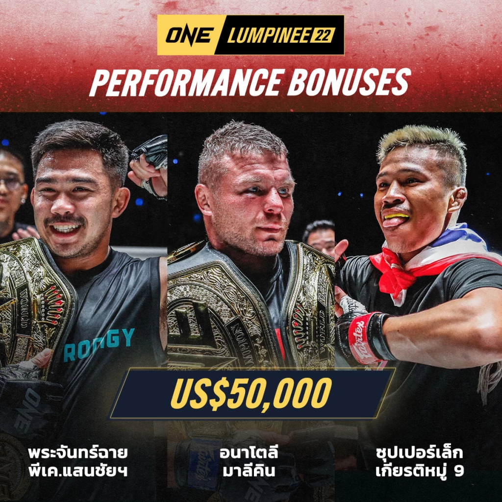 สรุปผลมวย ONE ลุมพินี ทุกคู่ แลกเดือดน็อกกัน 7 คู่ ทุบสถิติโบนัสแตก 7.7 ล้าน