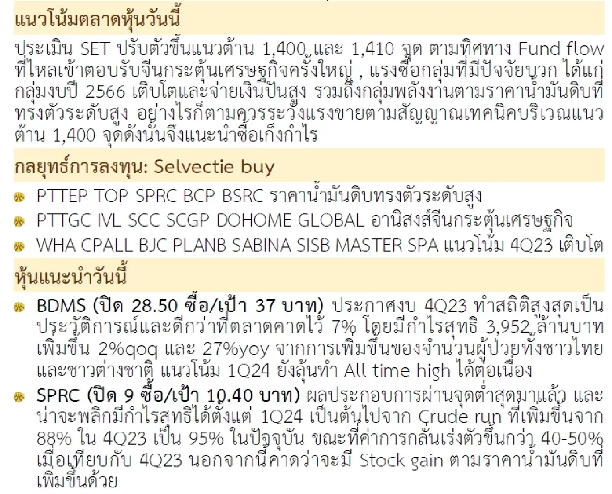 วิเคราะห์แนวโน้มตลาด : บล.กรุงศรี แรงหนุน Fund flow