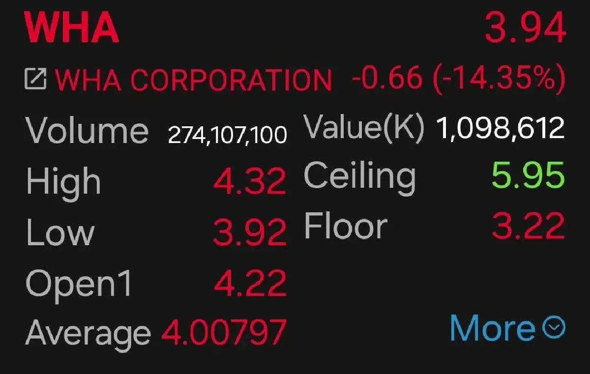 หุ้น WHA - WHAUP ร่วงแรง 14.35% หลังผลงานไตรมาส 4/67 ต่ำคาด ไม่ทำสถิติสูงสุดใหม่