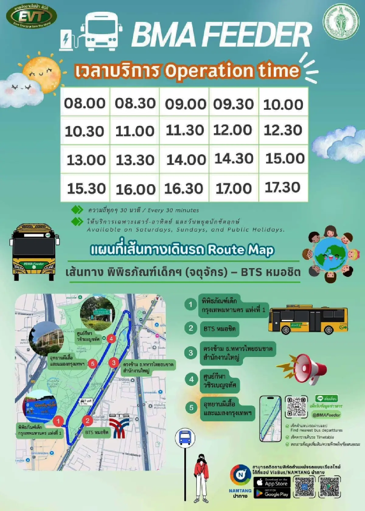 เดินทางฟรี! ดีต่อใจ รถบัสไฟฟ้า ‘BMA Feeder’ กับ 7 เส้นทาง