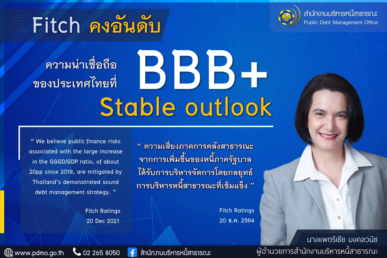 ‘ฟิทช์’ คงเรตติ้งไทย BBB+ ระดับมีเสถียรภาพ บริหารหนี้เข้มแข็ง-ทุนสำรองฯ สูง