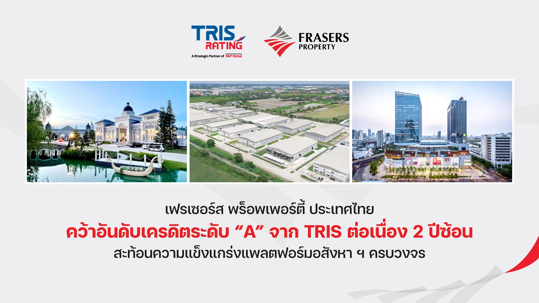 เฟรเซอร์ส พร็อพเพอร์ตี้ คว้าอันดับเครดิตระดับ “A” จาก TRIS ต่อเนื่อง 2 ปีซ้อน