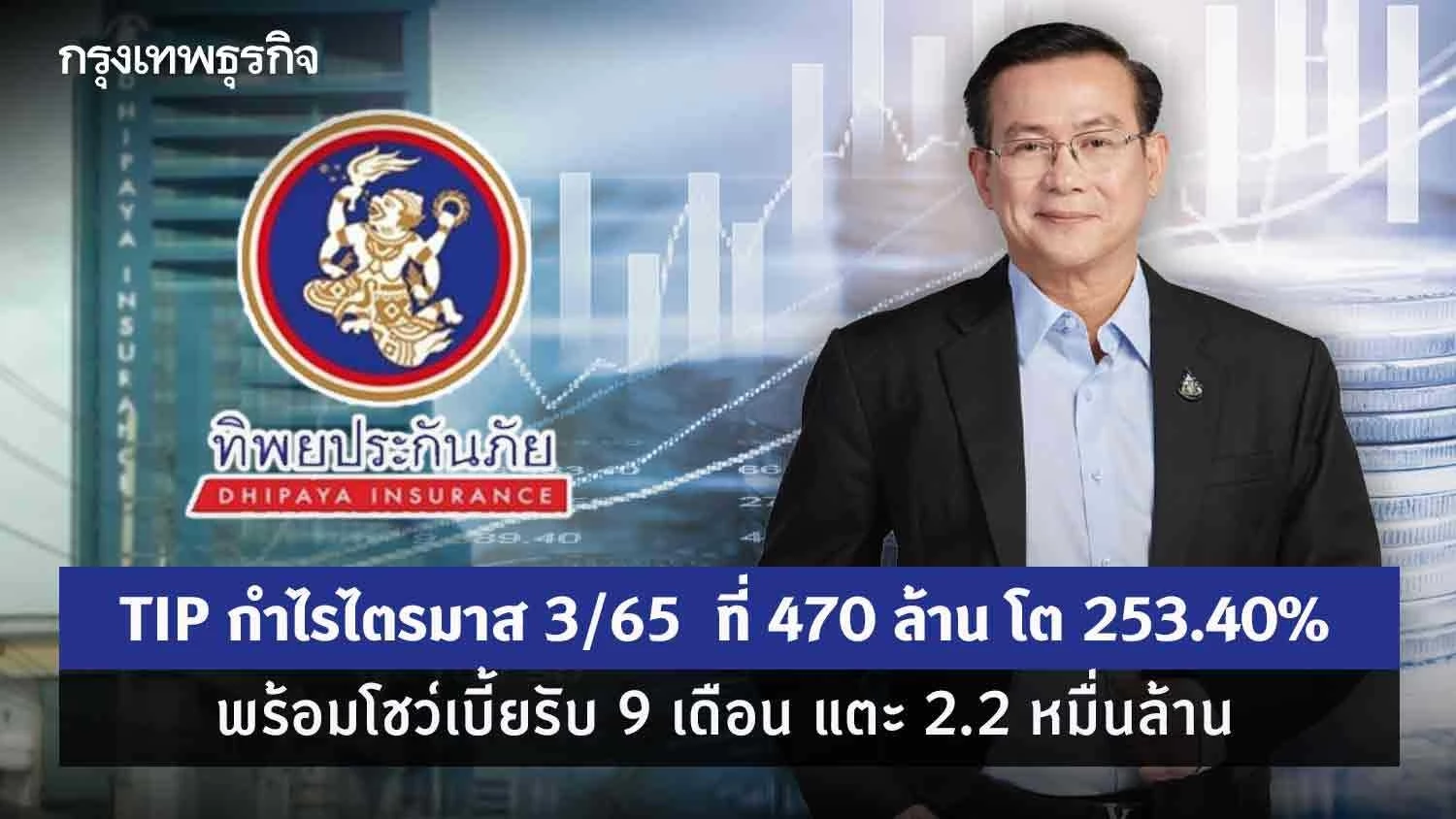 TIP กำไรไตรมาส 3/65 ที่ 470 ล้าน โต 253.40% โชว์เบี้ยรับ 9 เดือนแตะ 2.2 ...