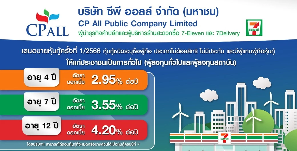 เปิดดอกเบี้ยหุ้นกู้ CPALL 3 ชุดใหม่ 2.95 - 4.20% พร้อมขาย 20 - 22 ก.พ.66