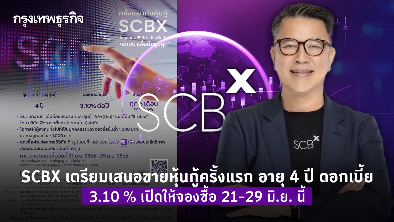 SCBX เตรียมเสนอขายหุ้นกู้ อายุ 4 ปี ดอกเบี้ย 3.10 % เปิดจองซื้อ 21-29 มิ.ย. นี้