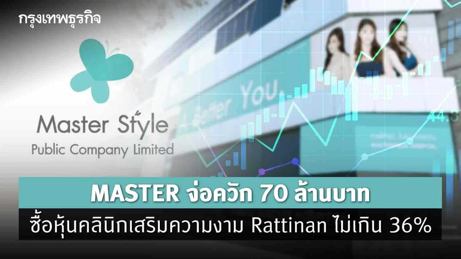 MASTER จ่อควัก 70 ล้านบาท ซื้อหุ้นคลินิกเสริมความงาม Rattinan ไม่เกิน36%
