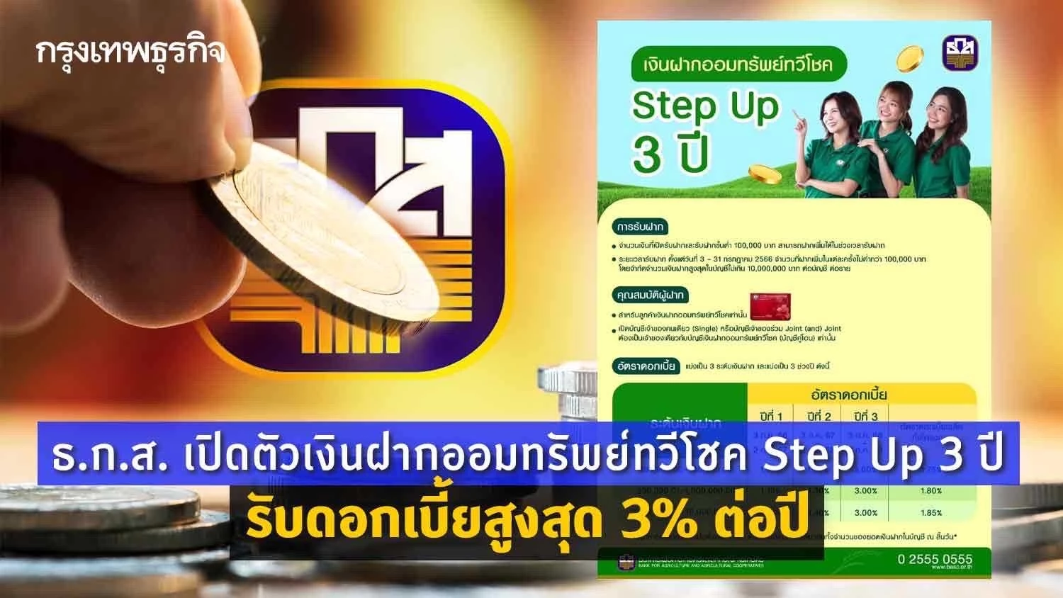 ธ ก ส เปิดตัวเงินฝากออมทรัพย์ทวีโชค Step Up 3 ปี รับดอกเบี้ยสูงสุด 3