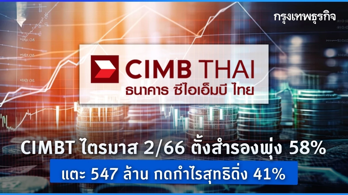 CIMBT ไตรมาส 2/66 ตั้งสำรองพุ่ง 58% แตะ 547 ล้าน กดกำไรดิ่ง 41%