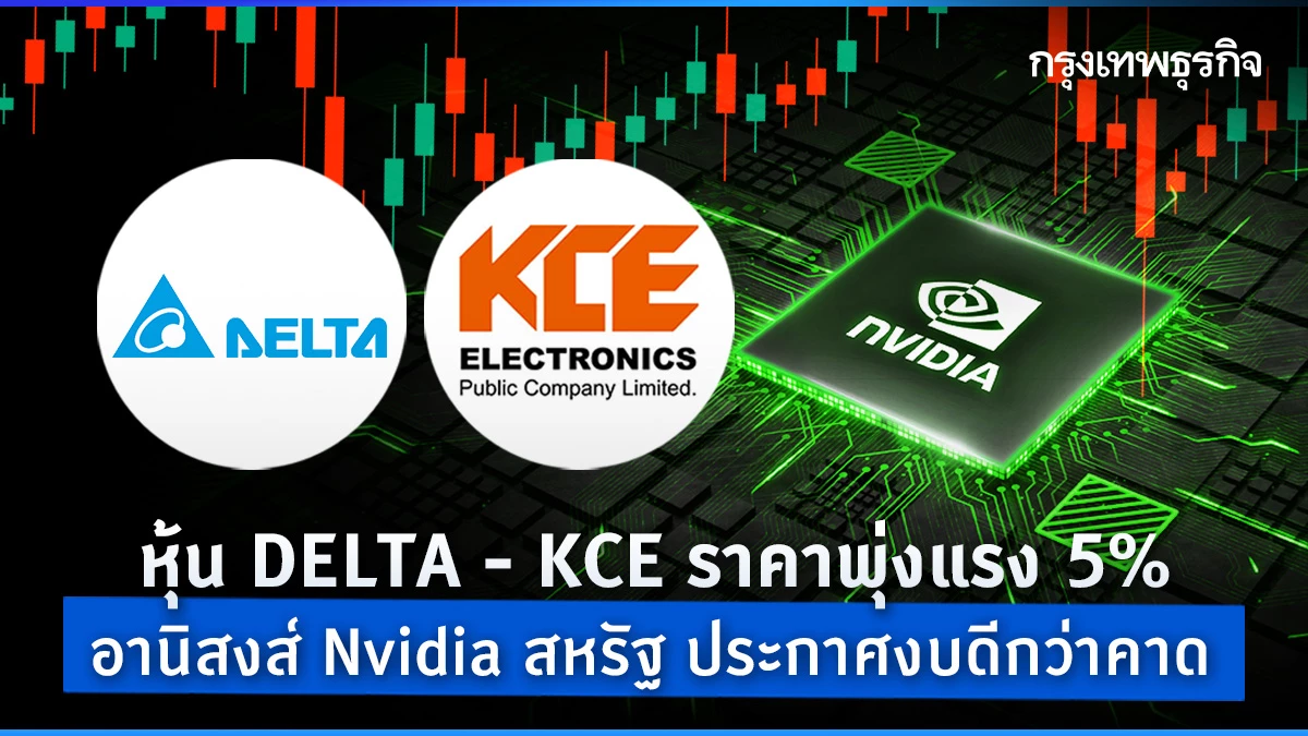 หุ้น DELTA - KCE ราคาพุ่งแรง 5% อานิสงส์ Nvidia สหรัฐ ประกาศงบดีกว่าคาด