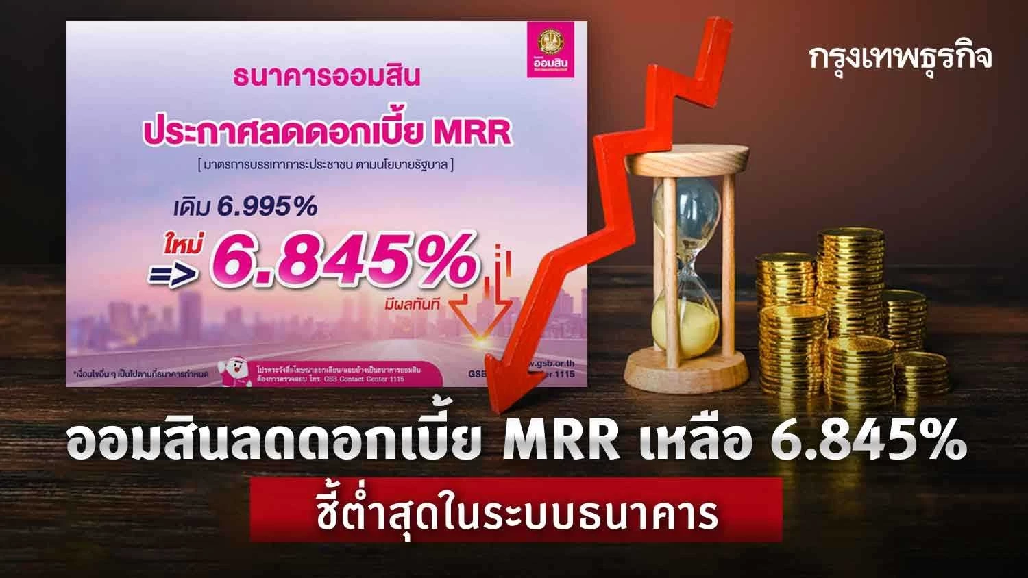 ออมสินลดดอกเบี้ย MRR เหลือ 6.845% ชี้ต่ำสุดในระบบธนาคาร