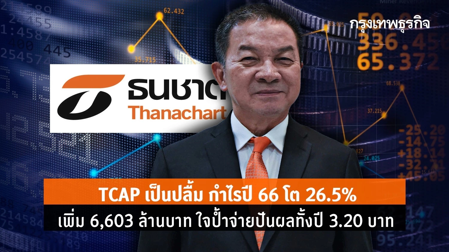 TCAP เป็นปลื้ม กำไรปี 66 โต 26.5% เพิ่ม 6,603 ล้านบาท ใจป้ำจ่ายปันผลทั้งปี 3.20 บาท