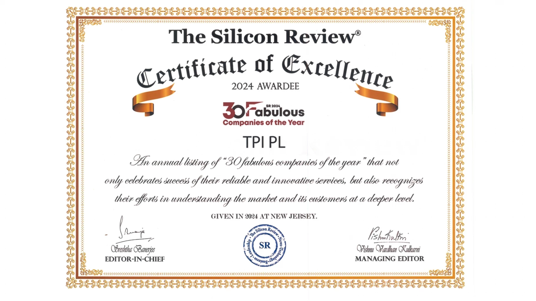 TPIPL ติดอันดับ '30 บริษัทยอดเยี่ยมแห่งปี' จาก The Silicon Review