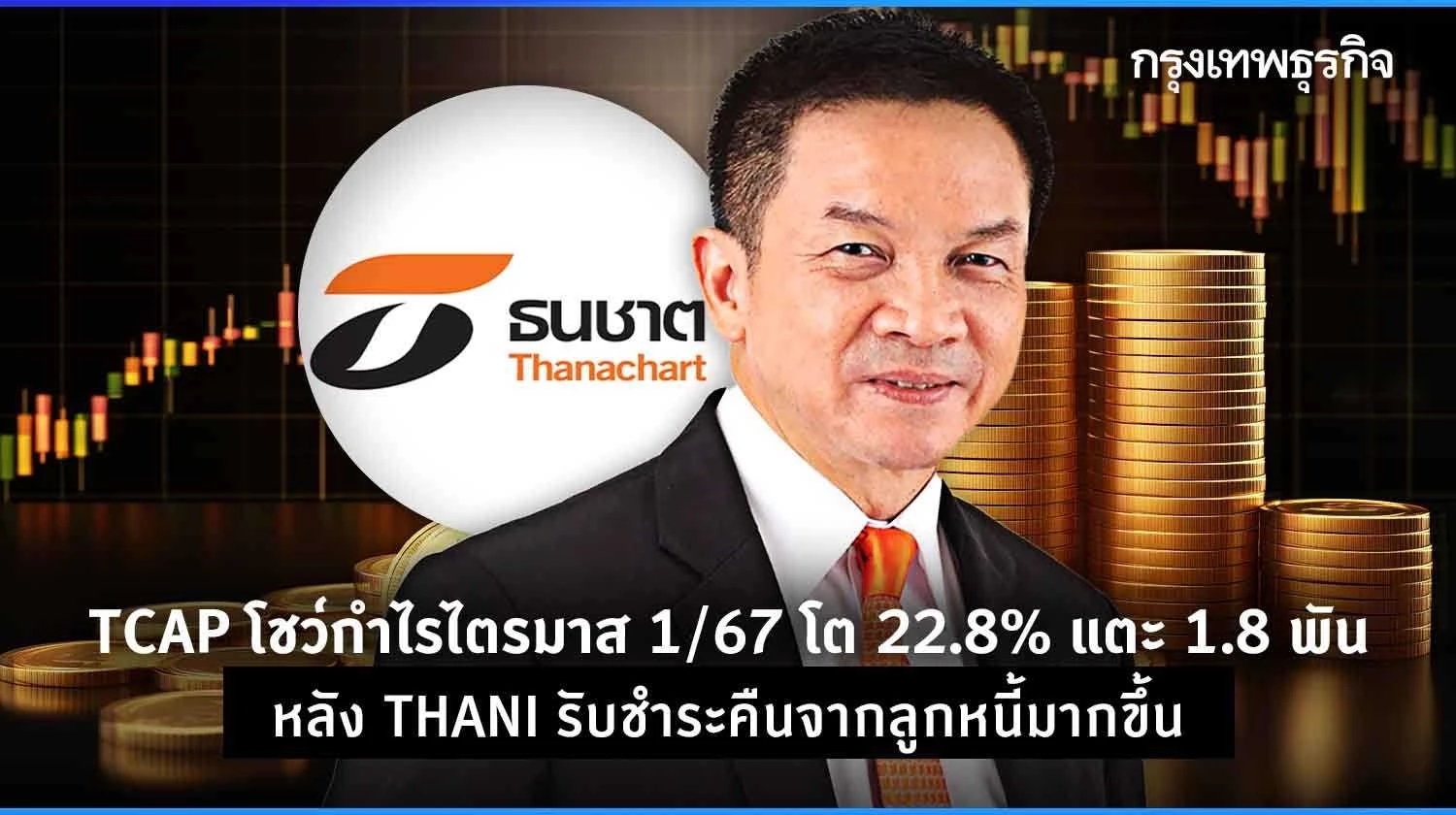 TCAP โชว์กำไรไตรมาส 1/67 โต 22.8% แตะ 1.8 พันล้านบาท หลัง THANI รับชำระคืนจากลูกหนี้มากขึ้น