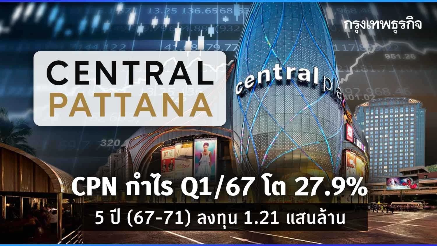 CPN กำไร Q1/67 โต 28% คงเป้ารายได้โต 5 ปี (67-71) เฉลี่ย 10% ลงทุน 1.21 แสนล้านบาท