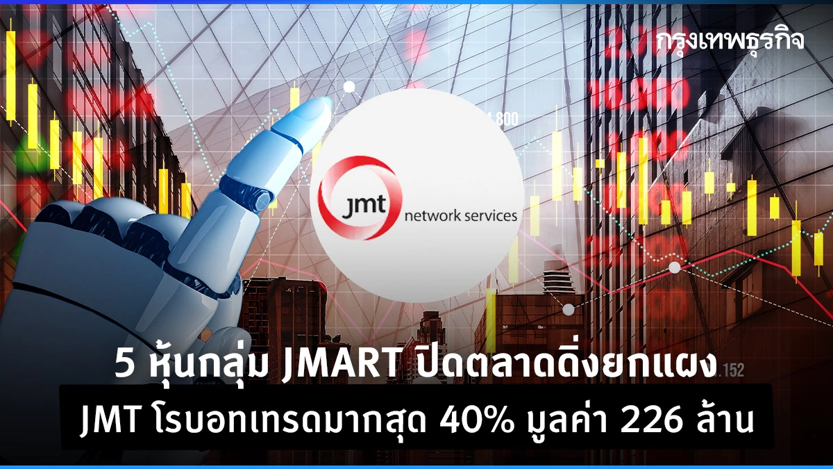 5 หุ้นกลุ่ม JMART ปิดตลาดดิ่งยกแผง JMT โรบอทเทรดมากสุด 40% มูลค่า 226 ล้าน