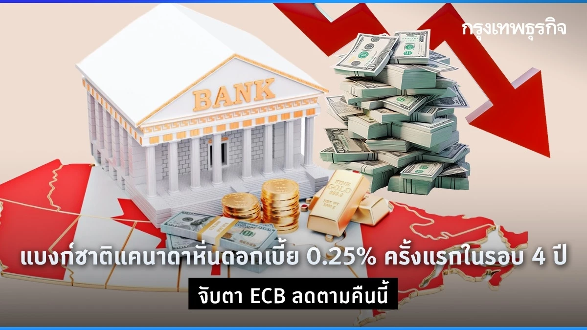 แคนาดาหั่นดอกเบี้ยครั้งแรกในรอบ 4 ปี จับตา ECB ลดตามคืนนี้