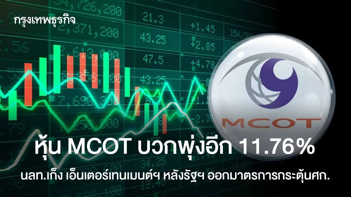 หุ้น MCOT บวกพุ่งอีก 11.76% นลท.เก็ง เอ็นเตอร์เทนเมนต์ฯ หลังรัฐฯ ออกมาตรการกระตุ้นศก.