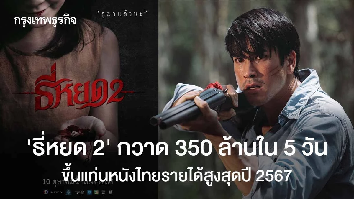 ‘ธี่หยด 2’ กวาด 350 ล้านใน 5 วัน ขึ้นแท่นหนังไทยรายได้สูงสุดปี 2567