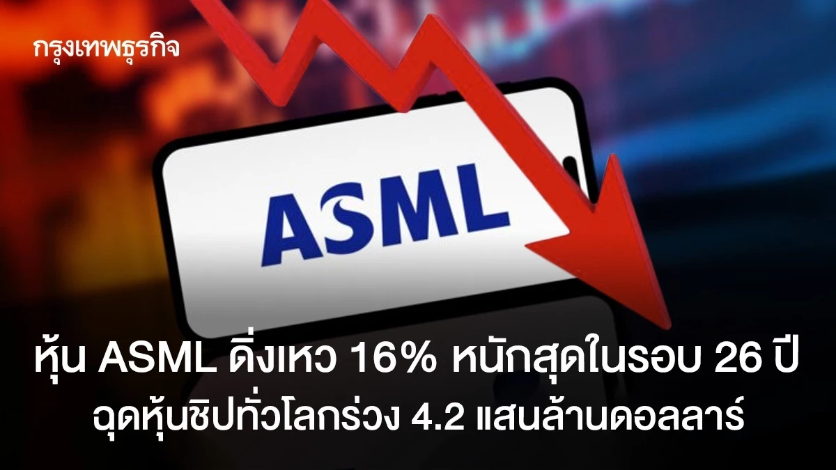 หุ้น ASML ดิ่งเหว 16% หนักสุดในรอบ 26 ปี ฉุดหุ้นชิปทั่วโลกร่วง 4.2 แสนล้านดอลล์