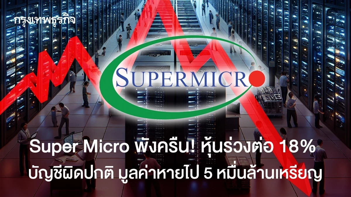 'Super Micro' พังครืน! หุ้นร่วงต่อ 18% บัญชีผิดปกติ มูลค่าหายไป 5 หมื่นล้านเหรียญ