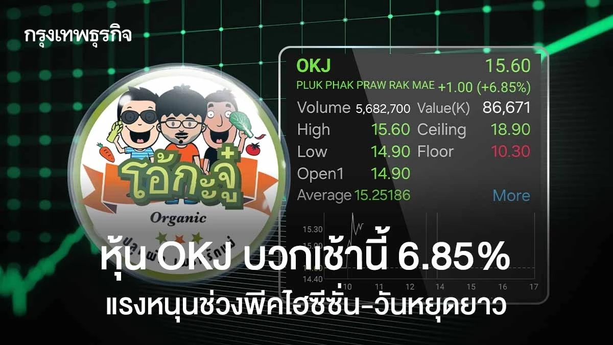หุ้น OKJ บวกเช้านี้ 6.85% แรงหนุนช่วงพีคไฮซีซั่น-วันหยุดยาว คาดกำไรไตรมาส 4/67 โตแกร่ง