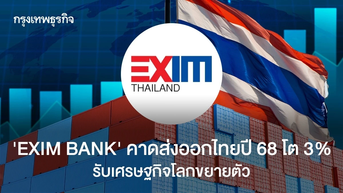 EXIM BANK คาดส่งออกไทยปี 68 โต 3% รับเศรษฐกิจโลกขยายตัว