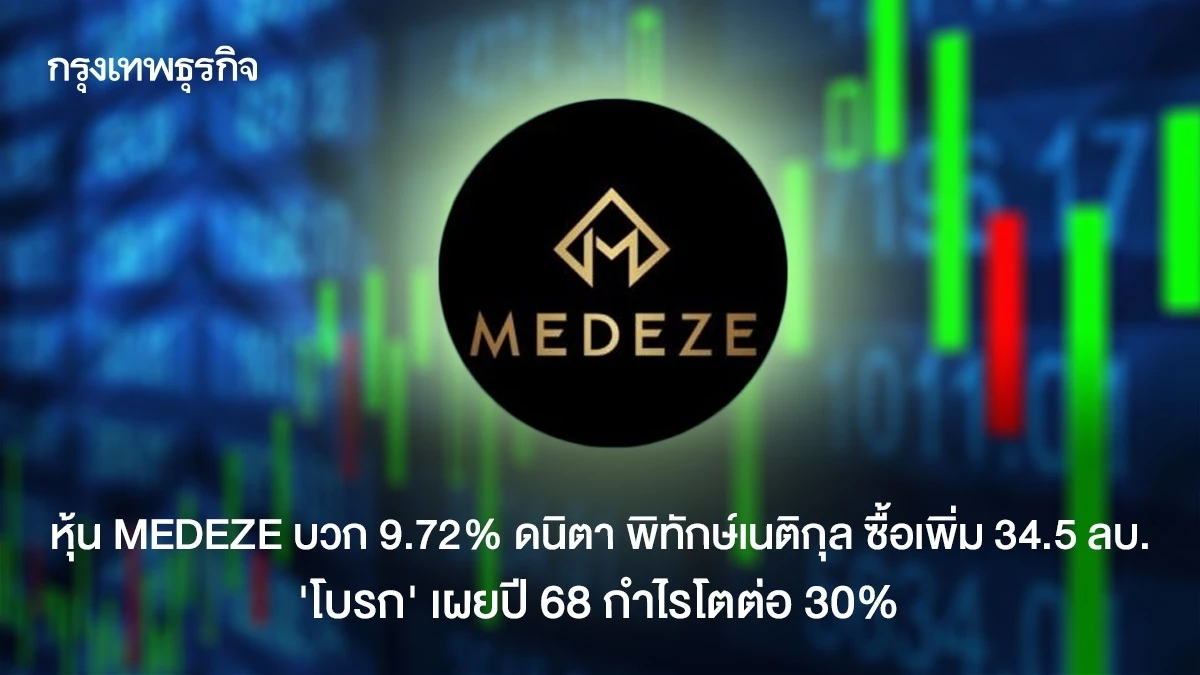 หุ้น MEDEZE บวก 9.72% ดนิตา พิทักษ์เนติกุล ซื้อเพิ่ม 34.5 ลบ. 'โบรก'เผยปี 68 กำไรโตต่อ 30%