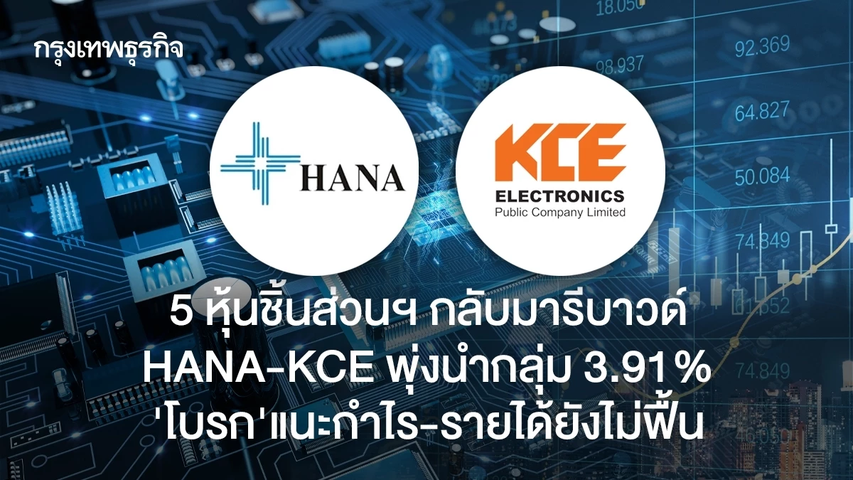 5 หุ้นชิ้นส่วนฯ กลับมารีบาวด์ HANA-KCE พุ่งนำกลุ่ม 3.91% 'โบรก'แนะกำไร-รายได้ยังไม่ฟื้น