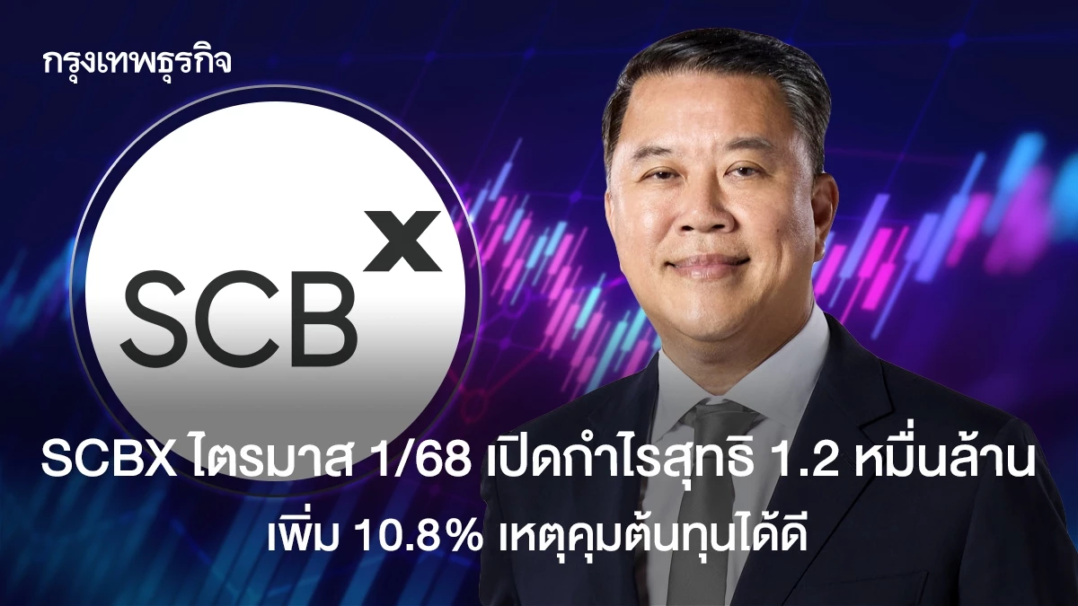 SCBX ไตรมาส 1/68 เปิดกำไรสุทธิ 1.2 หมื่นล้าน เพิ่ม 10.8% เหตุคุมต้นทุนดี