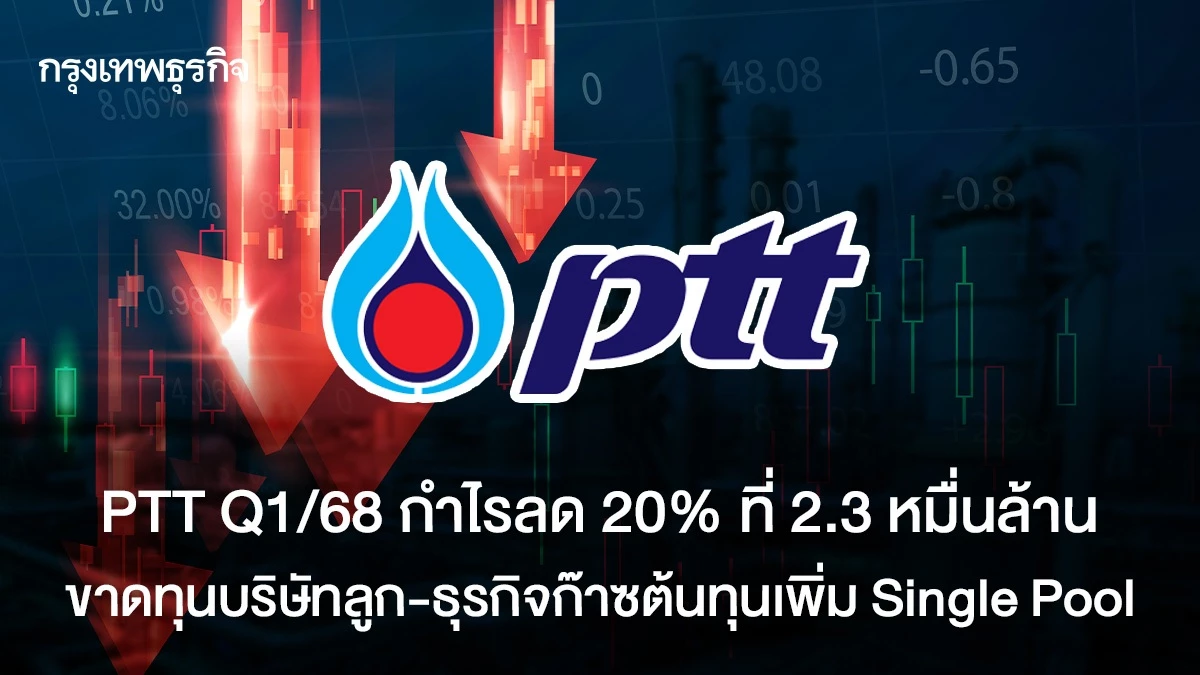 PTT Q1/68 กำไรลด 20 % ที่ 2.3 หมื่นล้าน ขาดทุนบริษัทลูก-ก๊าซต้นทุนเพิ่ม Single Pool