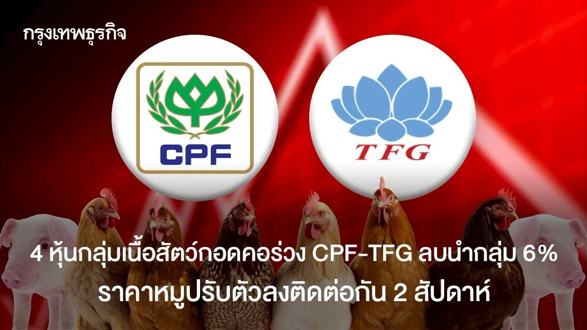 4 หุ้นกลุ่มเนื้อสัตว์กอดคอร่วง CPF-TFG ลบนำกลุ่ม 6% ราคาหมูปรับตัวลงติดต่อกัน 2 สัปดาห์