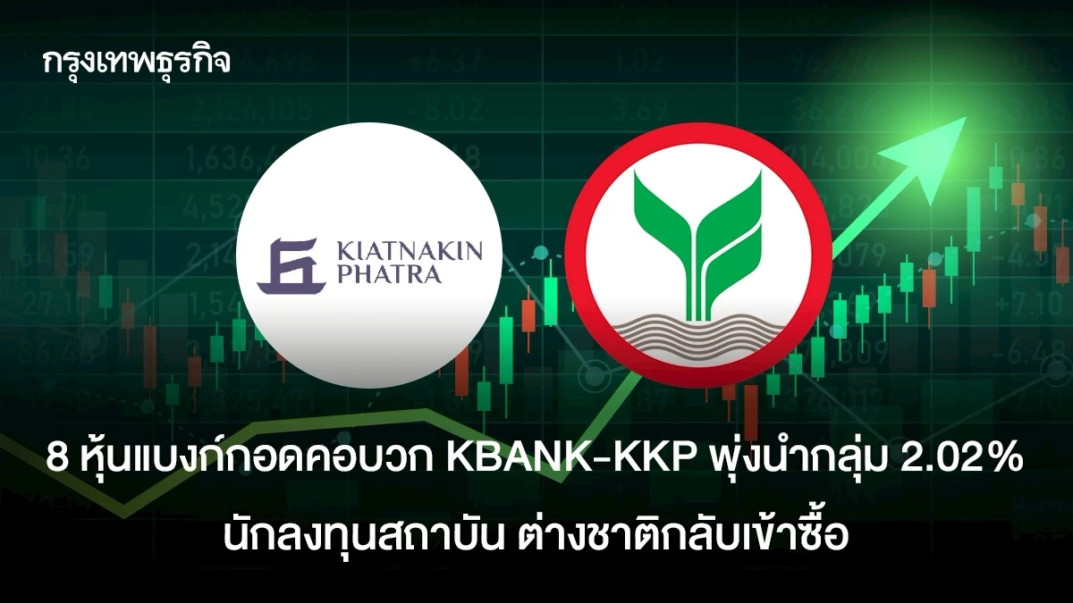 8 หุ้นแบงก์กอดคอบวก KBANK-KKP พุ่งนำกลุ่ม 2.02% นักลงทุนสถาบัน ต่างชาติกลับเข้าซื้อ