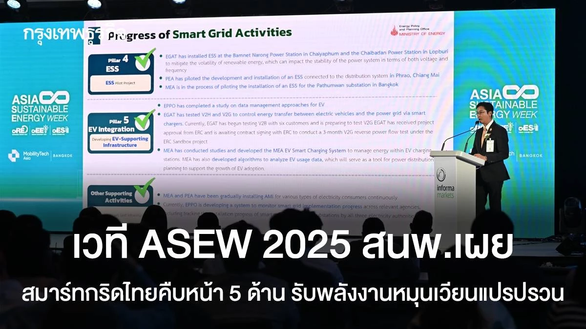 เวที ASEW 2025 สนพ.เผย สมาร์ทกริดไทยคืบหน้า 5 ด้าน รับพลังงานหมุนเวียน ...