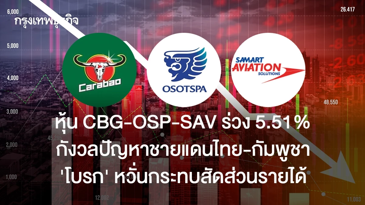 หุ้น CBG-OSP-SAV ร่วง 5.51% กังวลปัญหาชายแดนไทย-กัมพูชา 'โบรก' หวั่นกระทบสัดส่วนรายได้
