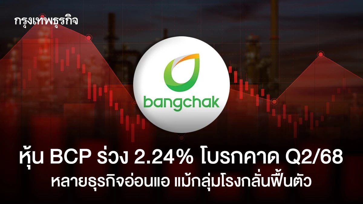 หุ้น BCP ร่วง 2.24% โบรกคาด Q2/68 หลายธุรกิจอ่อนแอ แม้กลุ่มโรงกลั่นฟื้นตัว