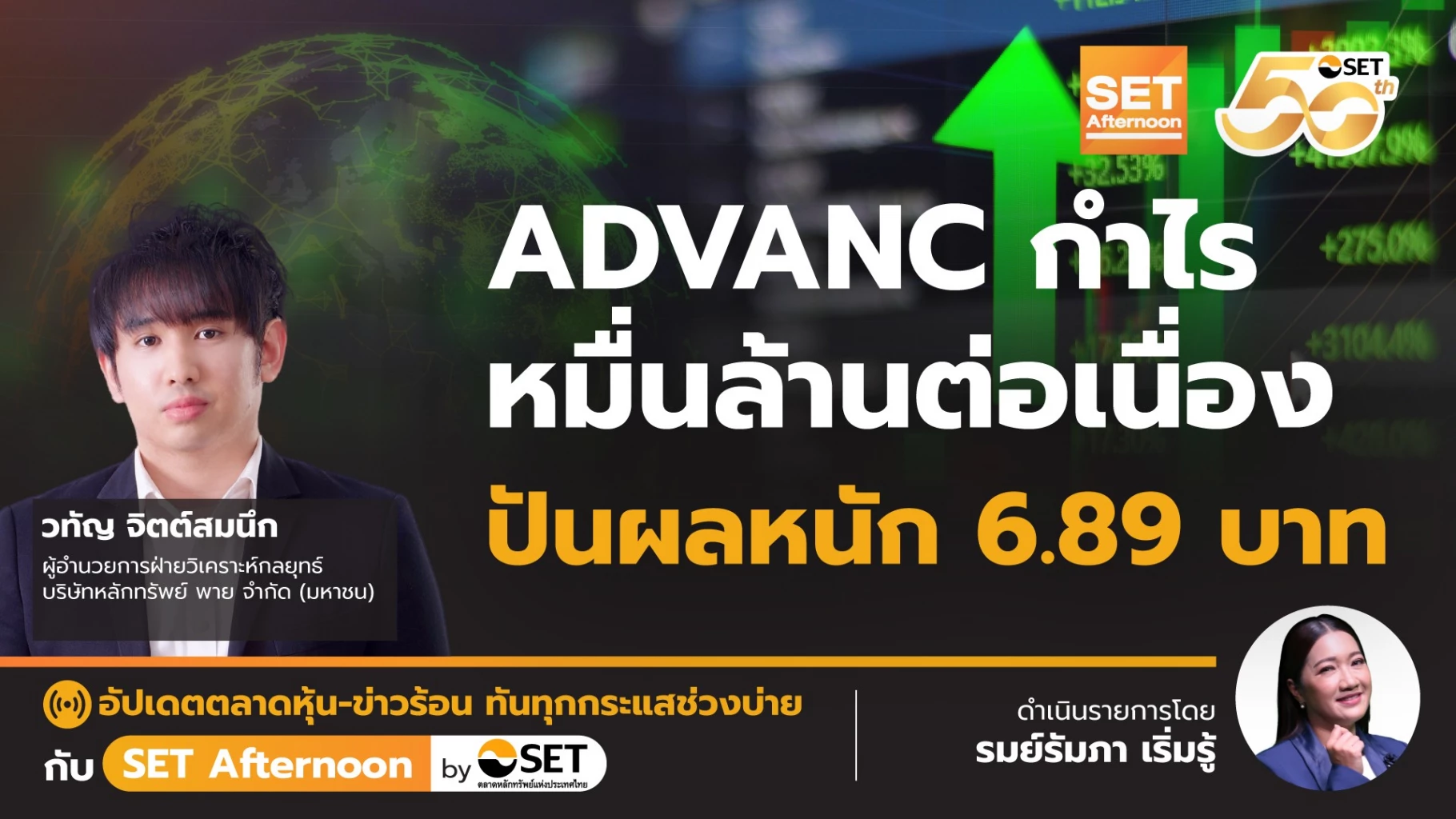 ADVANC กำไร หมื่นล้านต่อเนื่อง ปันผลหนัก 6.89 บาท | SET Afternoon | 7-8-68