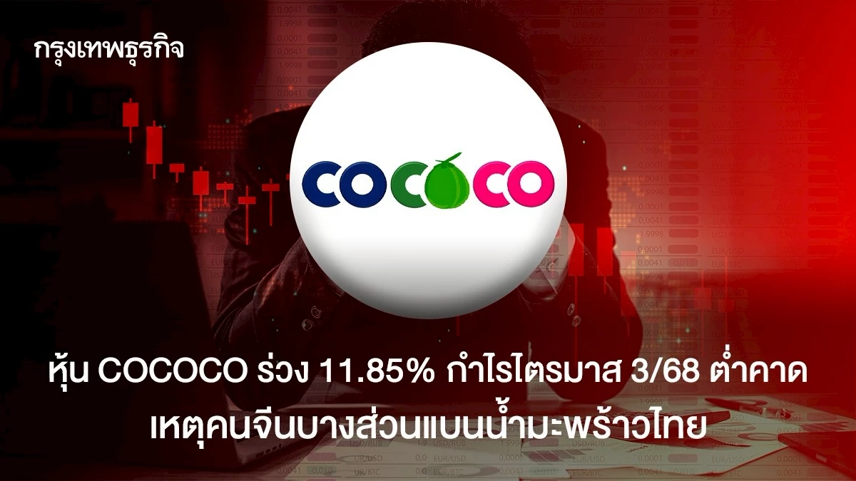 หุ้น COCOCO ร่วง 11.85% กำไรไตรมาส 3/68 ต่ำคาด เหตุคนจีนบางส่วนแบนน้ำมะพร้าวไทย